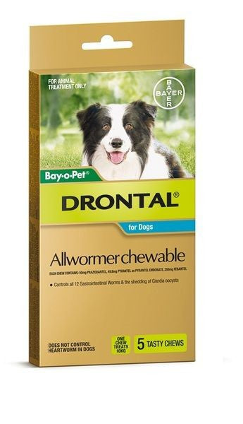 Bayer Drontal Medium Dog 10kg 5 Chews – Uncle Tom's Pet & Poultry